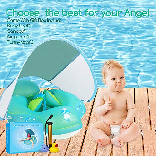 Relaxing Baby - Swimming Ring with Adjustable Seat Pocket,Removable Floating Ball,New Upgrade Baby Swim Ring with Canopy for Ages 6-36 Months