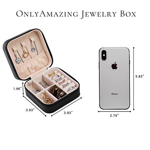 onlyamazing Black Jewelry Box Desk Organizer Set of 2, Portable Jewelry Cases for Home, Travel