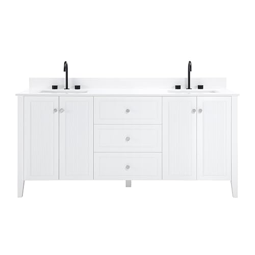 Lille 72 in x W x 22 in D x 35 in H Double Sink Bath Vanity in White with Solid White Quartz Top