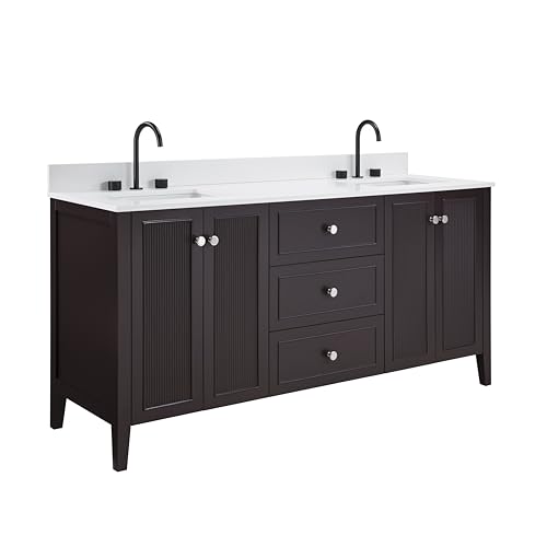 Lille 72 in x W x 22 in D x 35 in H Double Sink Bath Vanity in Espresso with Solid White Quartz Top