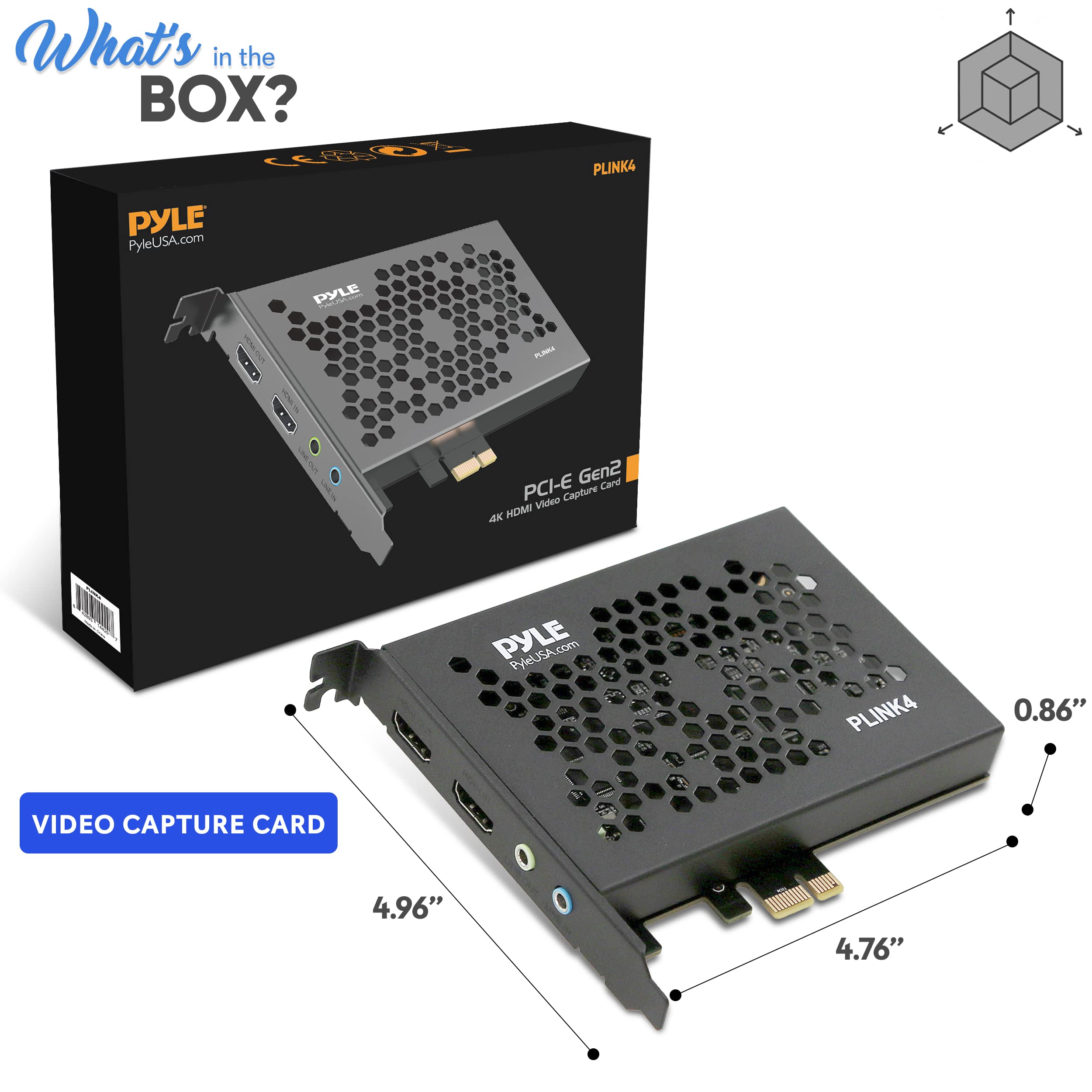 Pyle Live Gamer HDMI 4K Live Record and Stream, Multi Video Format Support, Audio-VideoLine in/Out, Super High Speed, Real Time Gameplay, Conference Live Broadcast, PCI-E Gen2 - PLINK4