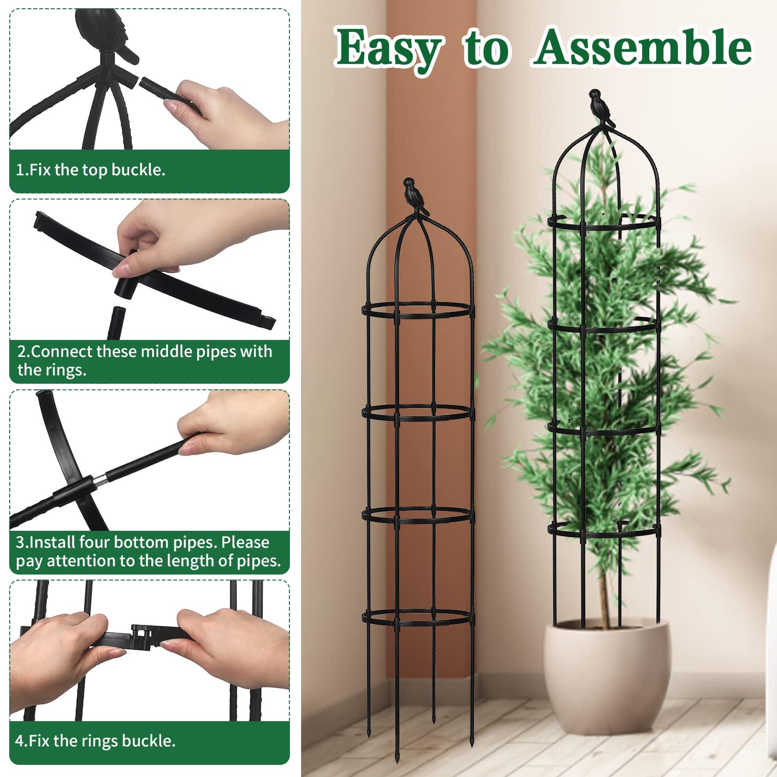 Garden Obelisk Trellis for Climbing Plants Outdoor, 6 Ft Tall Tower Tomato,Rose, Flowers, Grape, Pea, Cucumber Trellis, Rustproof Plastic Coated Metal Plant Support Trellis for Potted Plants (1)
