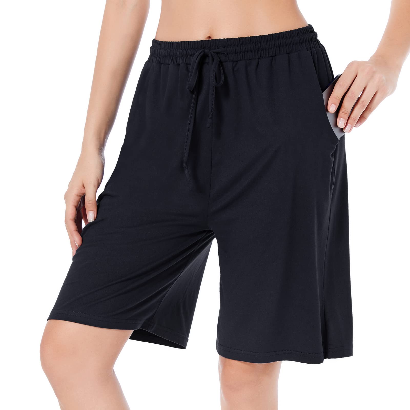 CULAYII Women's Workout Shorts, Gym Sets Long Athletic Bermuda Shorts Biker Running Lounge Pajamas Shorts with Pockets Lake Blue…