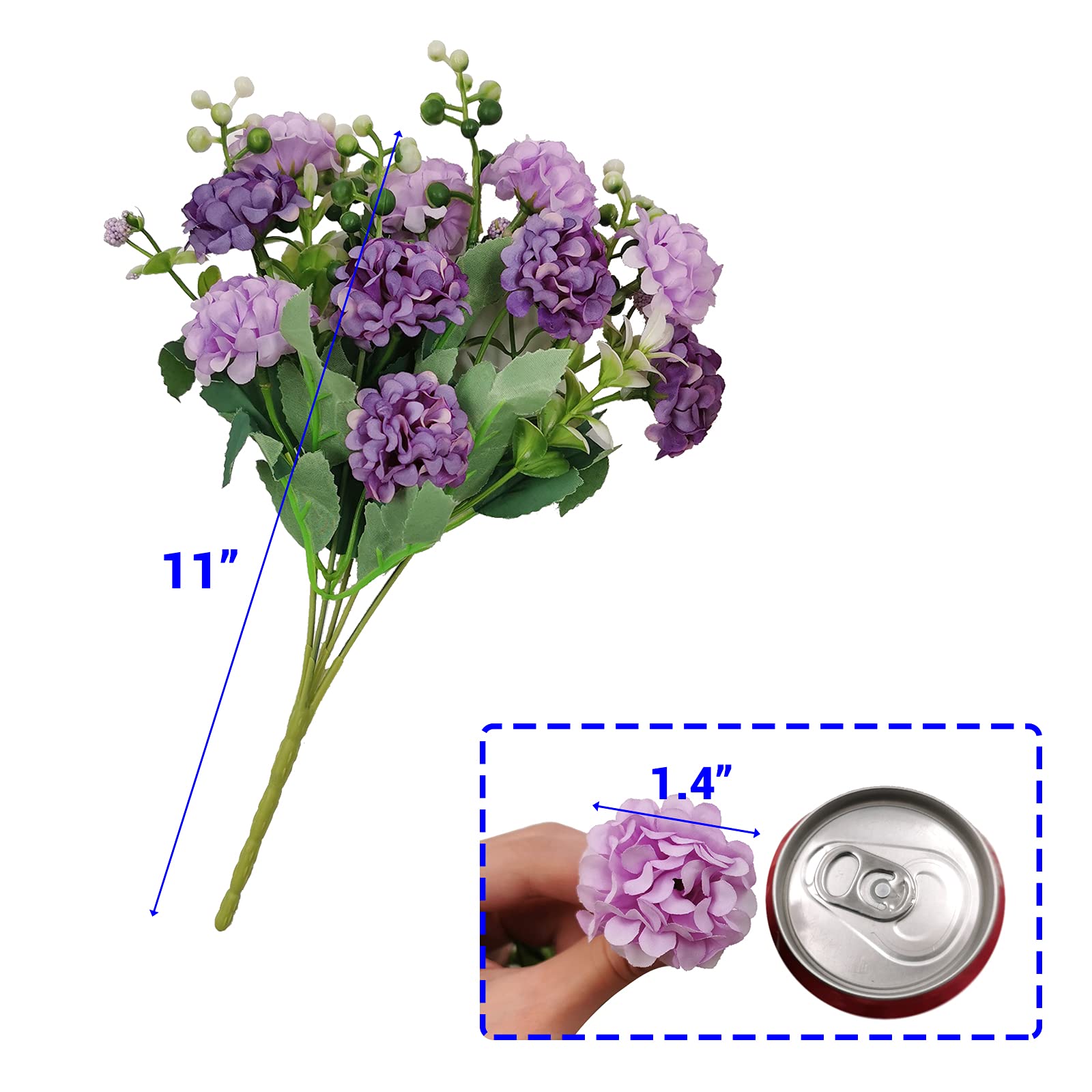 SNAIL GARDEN 40Heads Artificial Hydrangea Flowers, 4Pack Fake Silk Mini Hydrangea with 1 Vase Kraft Paper Bag-Mini Artificial Chrysanthemum Ball Perfect for Home Office Wedding Baby Shower Party Decor