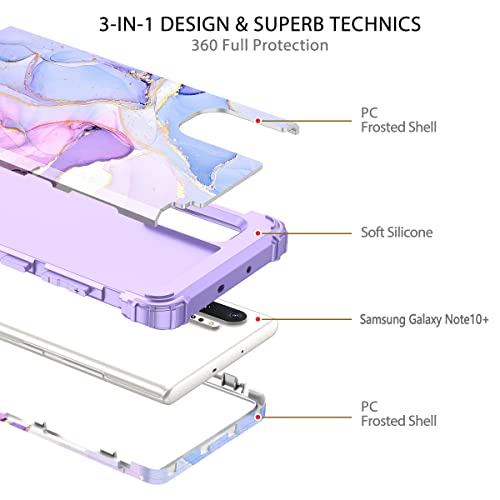 Hekodonk Galaxy Note 10 Plus Case - Heavy Duty Shockproof Protection, Hard Plastic & Silicone Rubber Hybrid, Purple Marble