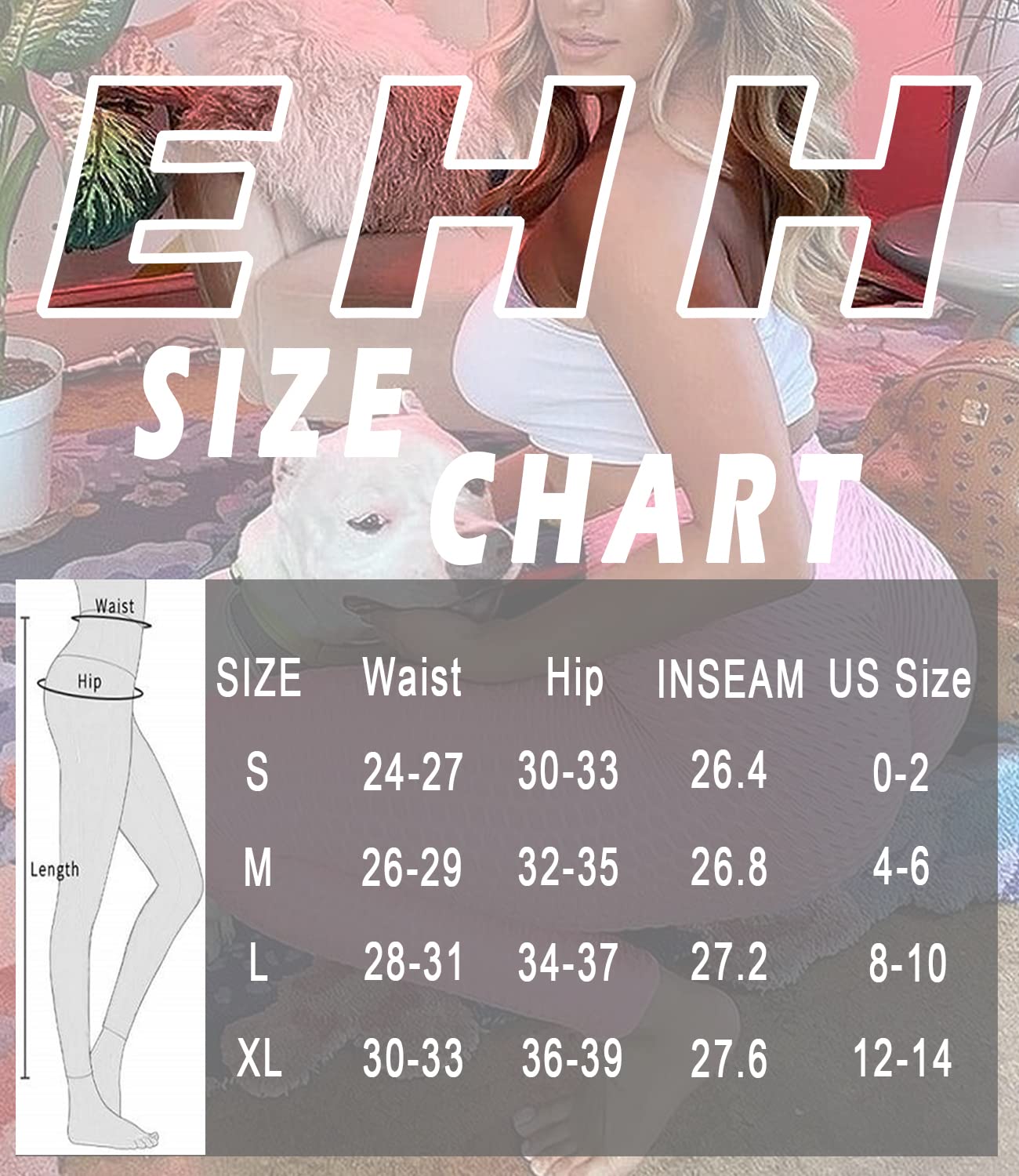 EHH Women High Waisted Anti-Cellulite Leggings with Pocket Ruched Butt Lifting Yoga Pants L