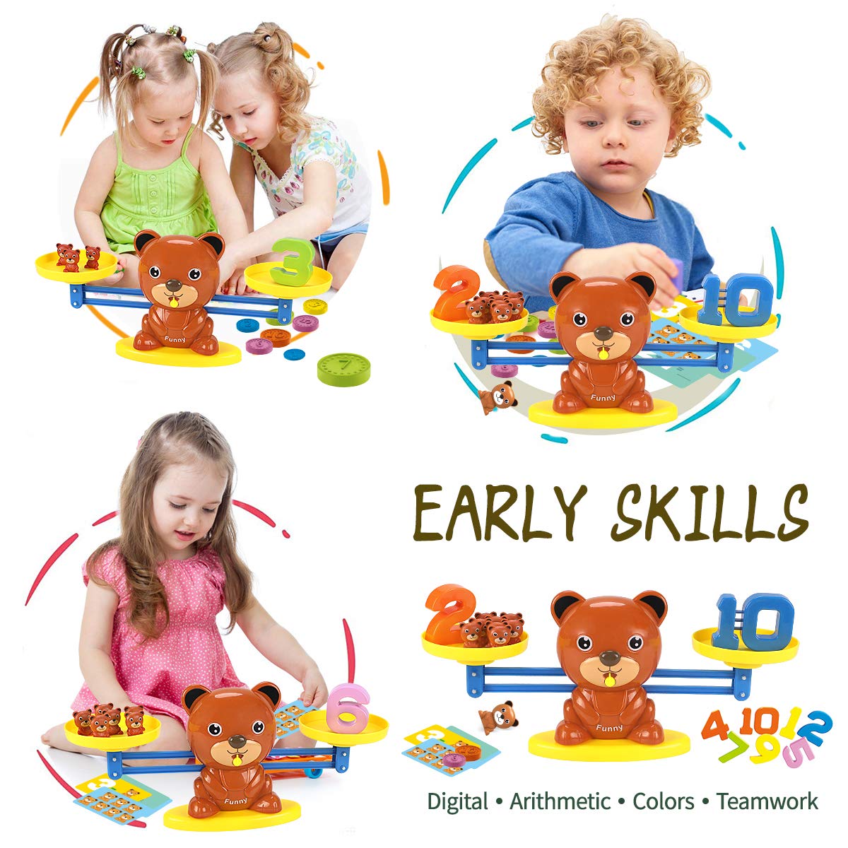 REMOKING Bear Balance Game Toy, Funny Math Number Game, Educational Learning Counting Number Toy with Numbers, Little Bears, Game Cards, Coins, Great Gifts for Kids 3 Years and up