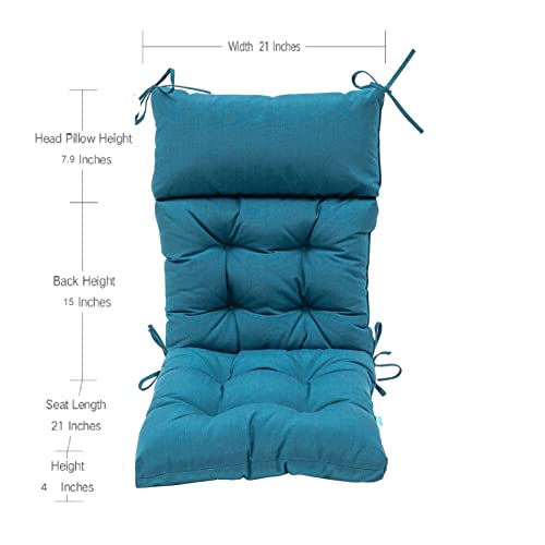 QILLOWAY Indoor/Outdoor High Back Chair Cushion,Tufted, Replacement Cushions - Pack of 4. (Peacock Blue)
