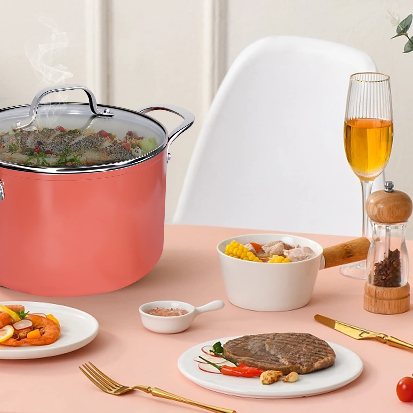 Flamingpan 5.5 Quart Nonstick Stock Pot, Ceramic CoatingStockpot, Casserole Oven Safe & Easy to Clean,Stock Pot Suitable for Any Cooktop & Dishwasher,Durable for Using, Pot for Kitchen & Dinning