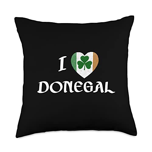 Irish Towns Cities Counties Home Town Nostalgia I Love Donegal Ireland Eire Flag Heart Shamrock Irish Throw Pillow, 18x18, Multicolor