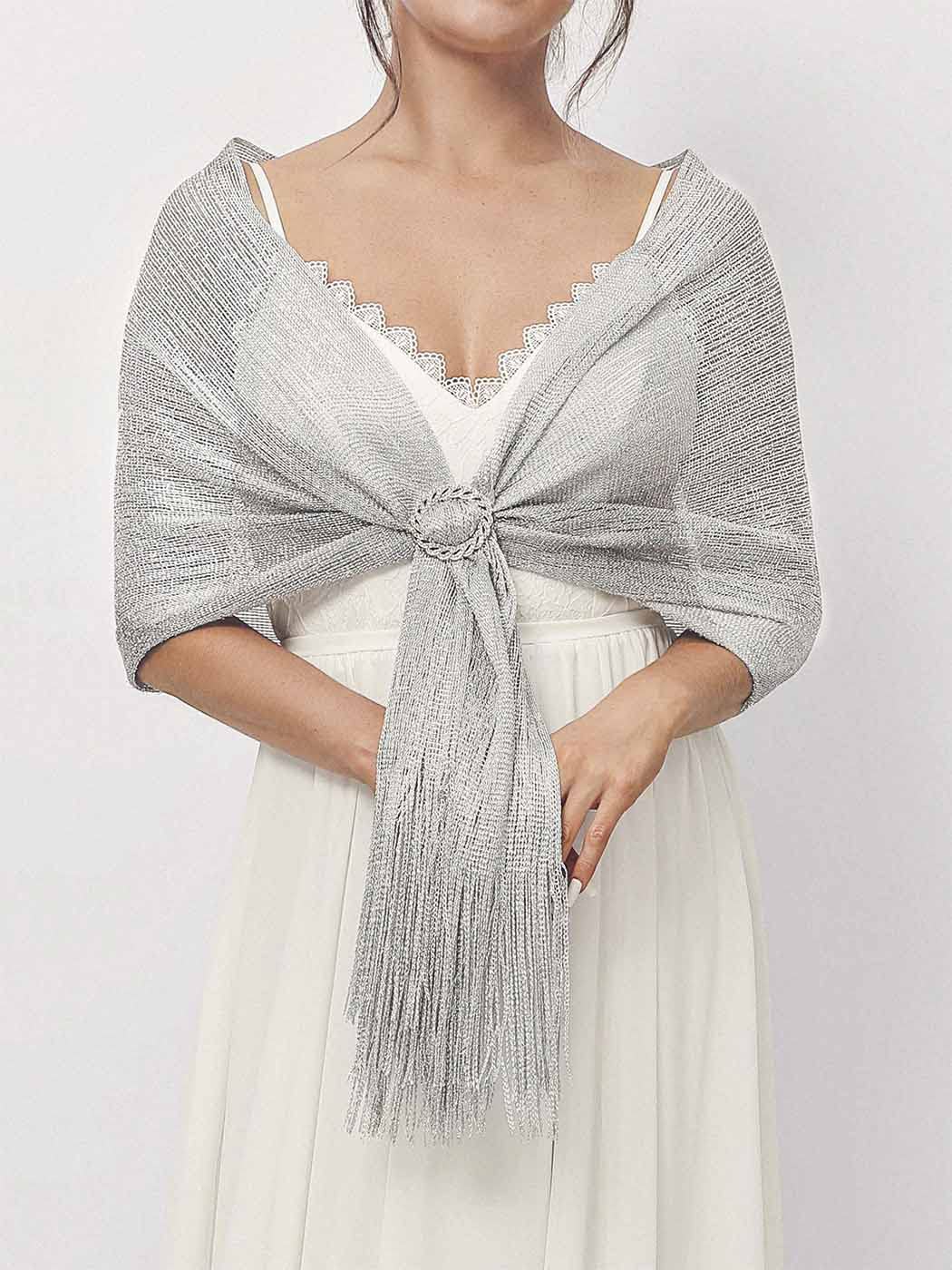 EASEDAILY Women's Shawls and Wraps for Evening Dresses Sparkling Wedding Scarf Fringe Bridal Capelet for Bride and Bridesmaid
