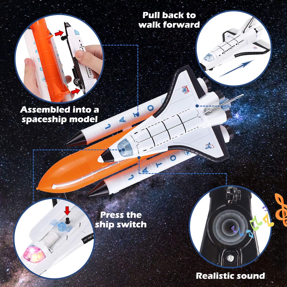 REMOKING Space Adventure Toy Playset, Educational Aerospace Toy Series with Space Playmat, Learning Die-Cast Space Shuttle, Artificial Satellite,Explorer,Great Gifts for Kids 3 Years and up