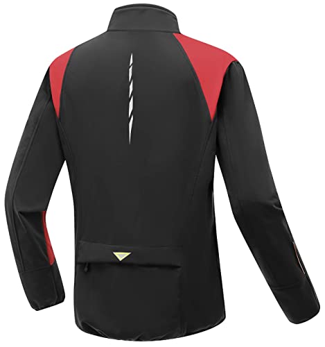 Wantdo Men's Winter Cycling Thermal Jacket Warm Soft Shell Windproof Running Jacket Waterproof Fleece Windbreaker Reflective