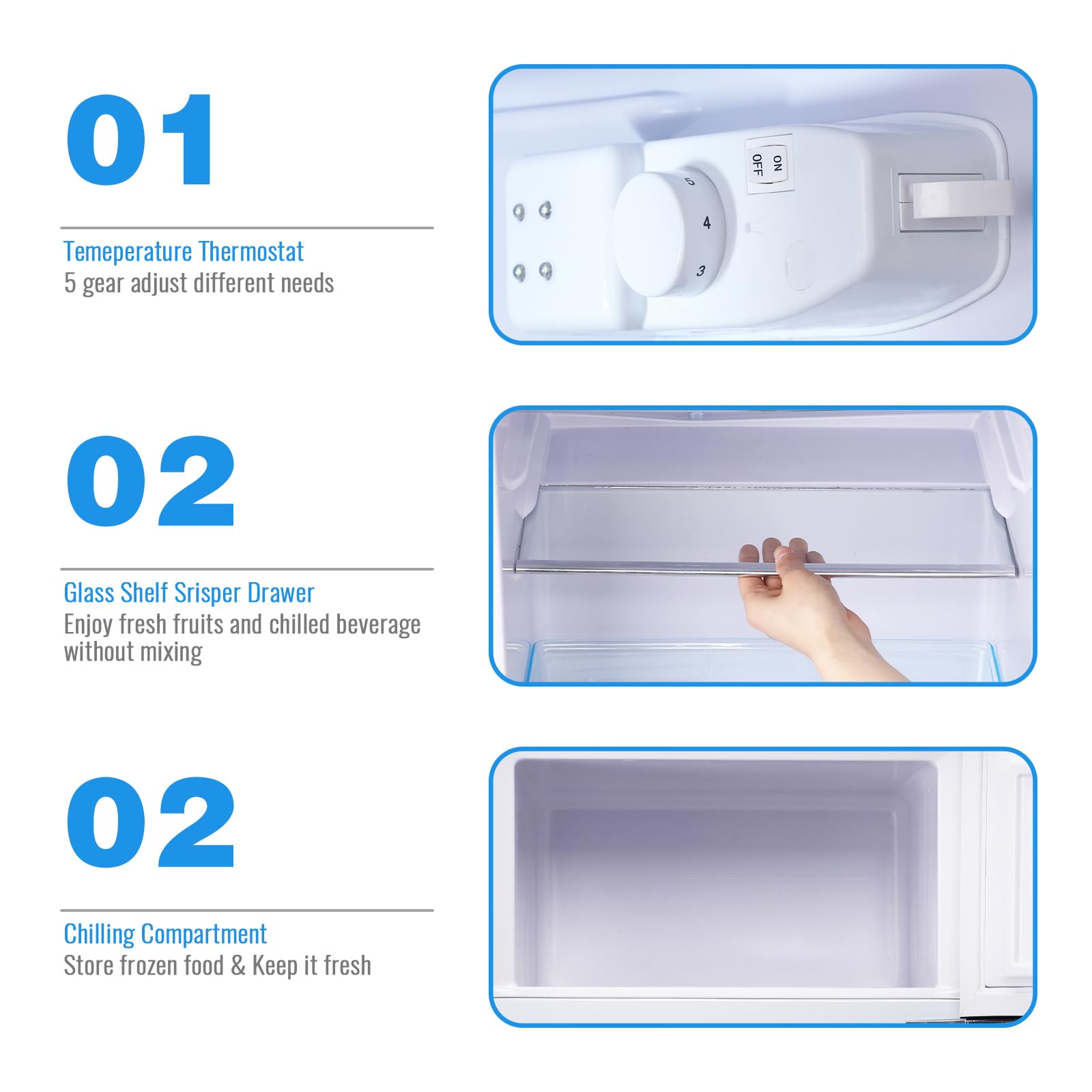 WANAI 3.5 Cu.ft Mini Fridge with Freezer Small Retro Dual Door Refrigerator Freestanding Compact Refrigerator with Freezer 2 Door Mini Fridge for Bedroom, Dorm, Office Blue