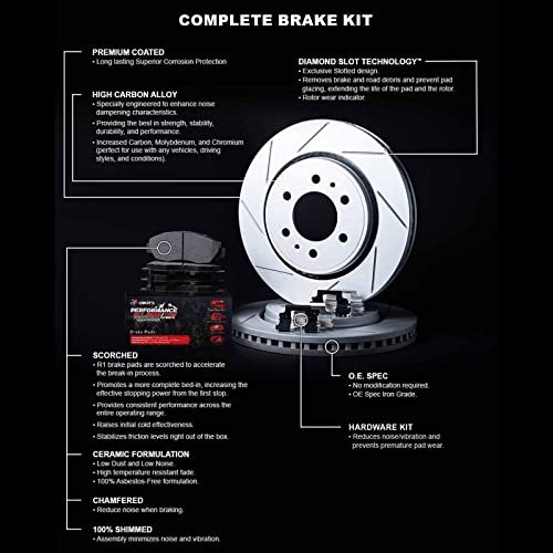 R1 Concepts Front Brakes and Rotors Kit |Front Brake Pads| Brake Rotors and Pads| Performance Off-Road/Tow Brake Pads and Rotors| Hardware Kit WLVH1-40058