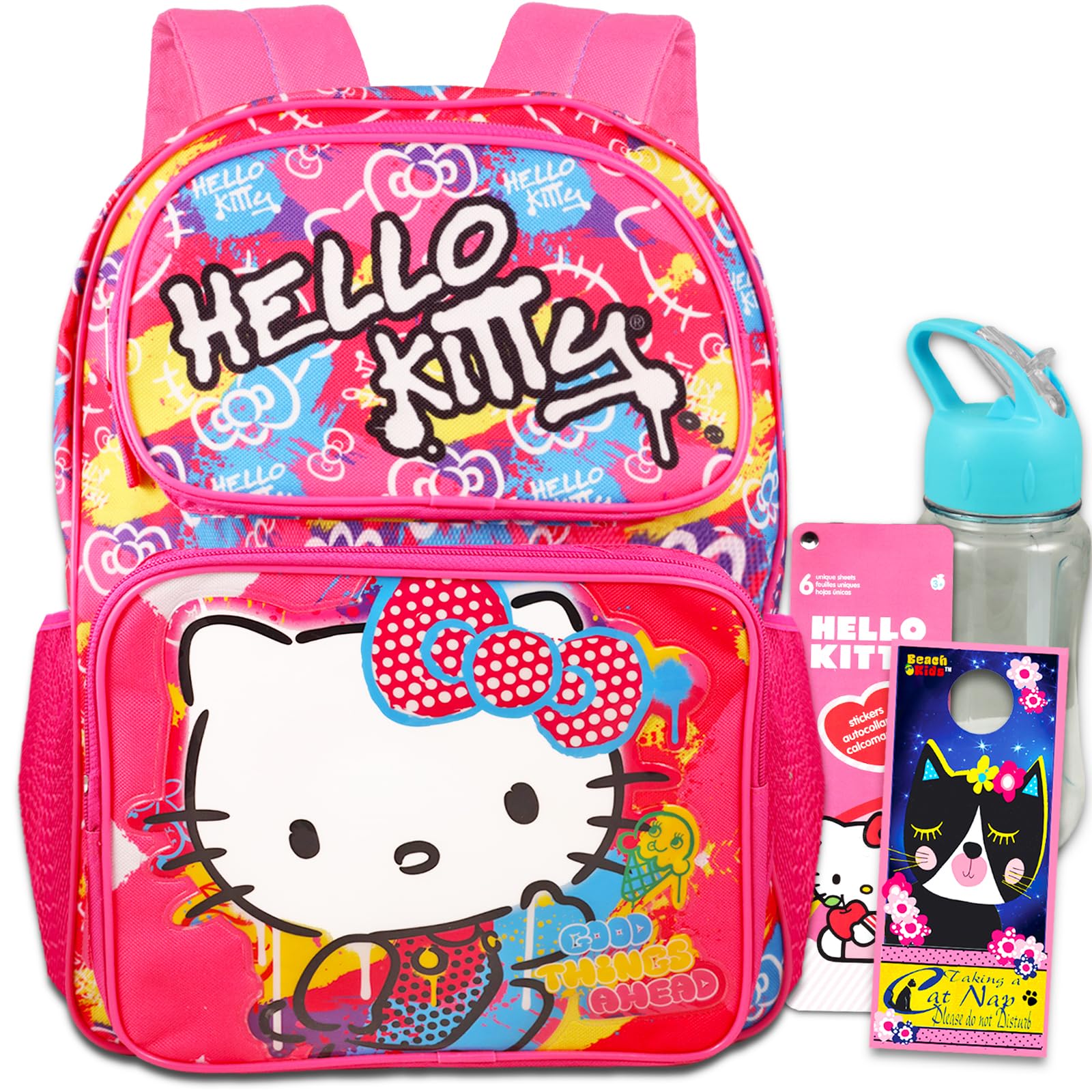 Hello Kitty Backpack for Girls Set - Bundle with 16” Hello Kitty Backpack, Water Bottle, Stickers, More | Hello Kitty Backpack for School