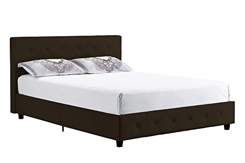 DHP Dakota Upholstered Faux Leather Platform Bed with Wooden Slat Support and Tufted Headboard and Footboard - Full Size (Brown)
