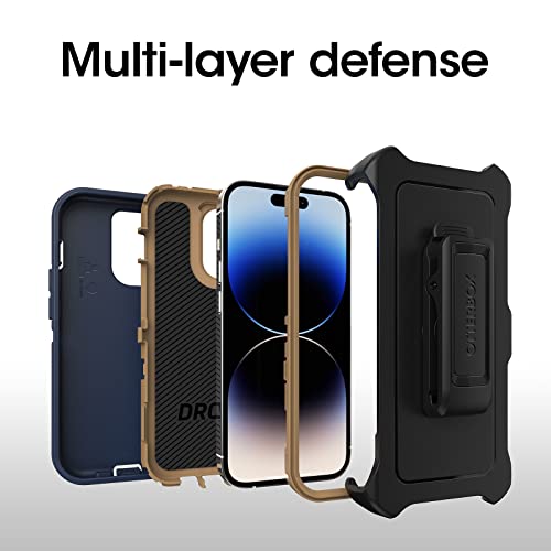 OtterBox iPhone 14 Pro (ONLY) Defender Series Case - BLUE SUEDE SHOES (Blue), rugged & durable, with port protection, includes holster clip kickstand