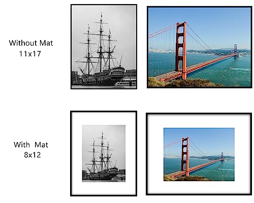 PEALSN 11x17 Picture Frame, Display Pictures 8 x 12 with Mat or 11 x 17 Without Mat for Wall Mounting Display, Photo Frames, Black