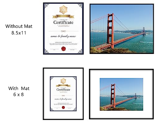 PEALSN 8.5 x 11 Picture Frame Set of 6, Display Pictures 6x8 with Mat or 8.5 x 11 Without Mat for Wall Mounting Display, Photo Frames Collage for Wall Decor, Black.