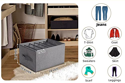 Wardrobe Clothes Organizer, Large Jeans Organizer for Closet, Closet Organizers for Folded Clothes, Washable Foldable Drawer Organizers for Clothing, Shirt Organizer, Pants, Sweaters, 6 Grid 4 Pack