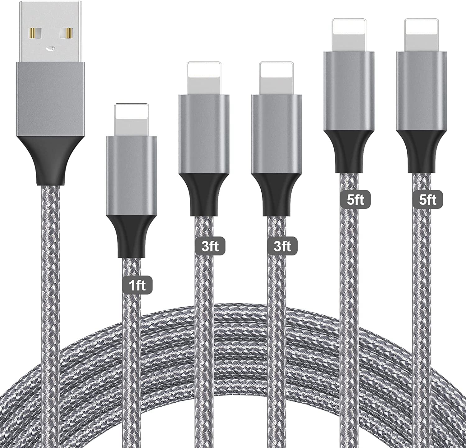 Sundix iPhone Charger, Lightning Cable [MFi Certified] 5Pack [1/3/3/5/5FT] iPhone Charger Cable Cord Nylon Braided Fast Charging Data Transfer Cord for iPhone 14/13/12/Pro Max /11/XS/Max/XR/X/8