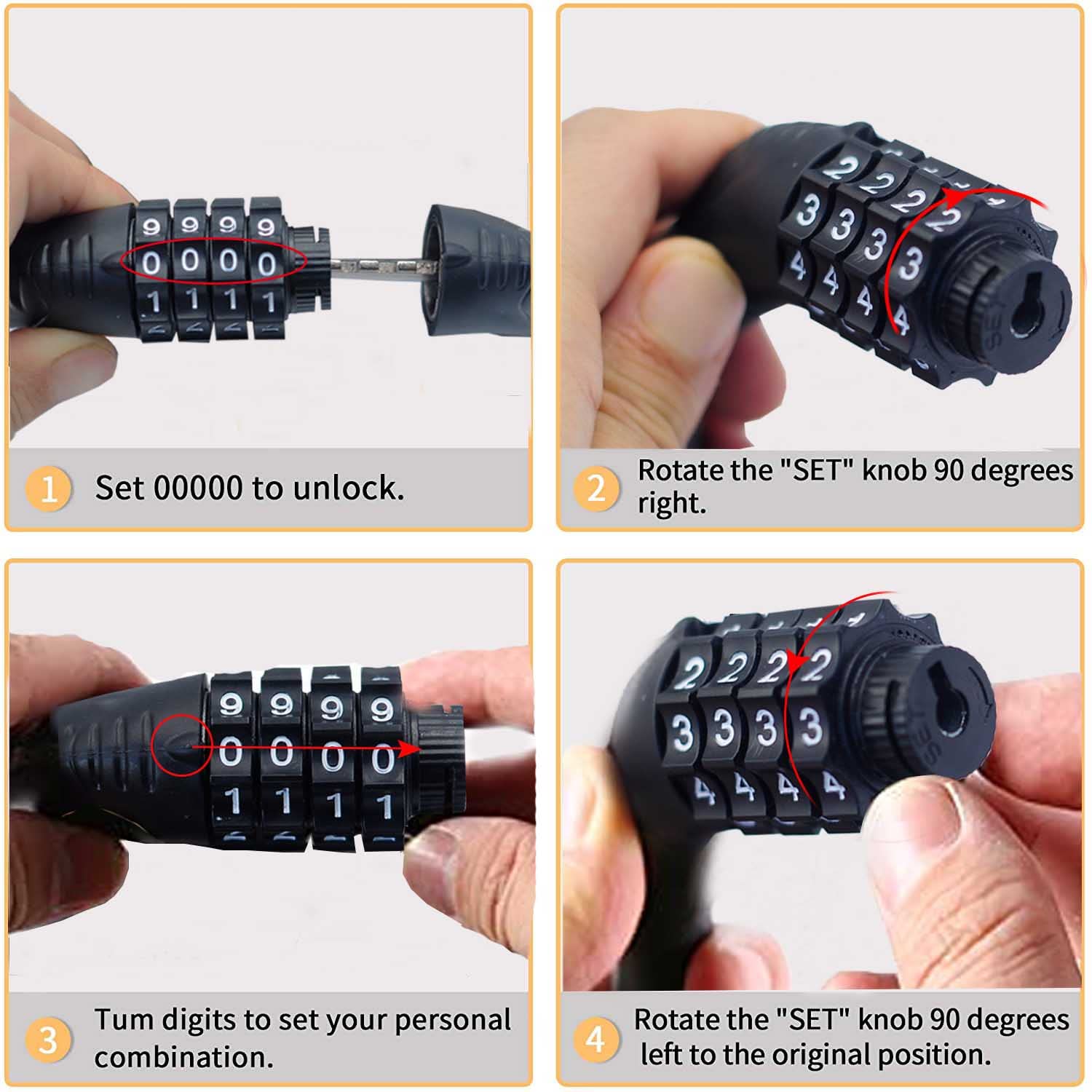 Combination Bike Cable Lock - 4 Digit, 32 inch Long Coiled Security Resettable Cable Lock, Anti-Theft Accessories for Mountain Bike, Road Bike, Electric Bicycle, Kids Scooter