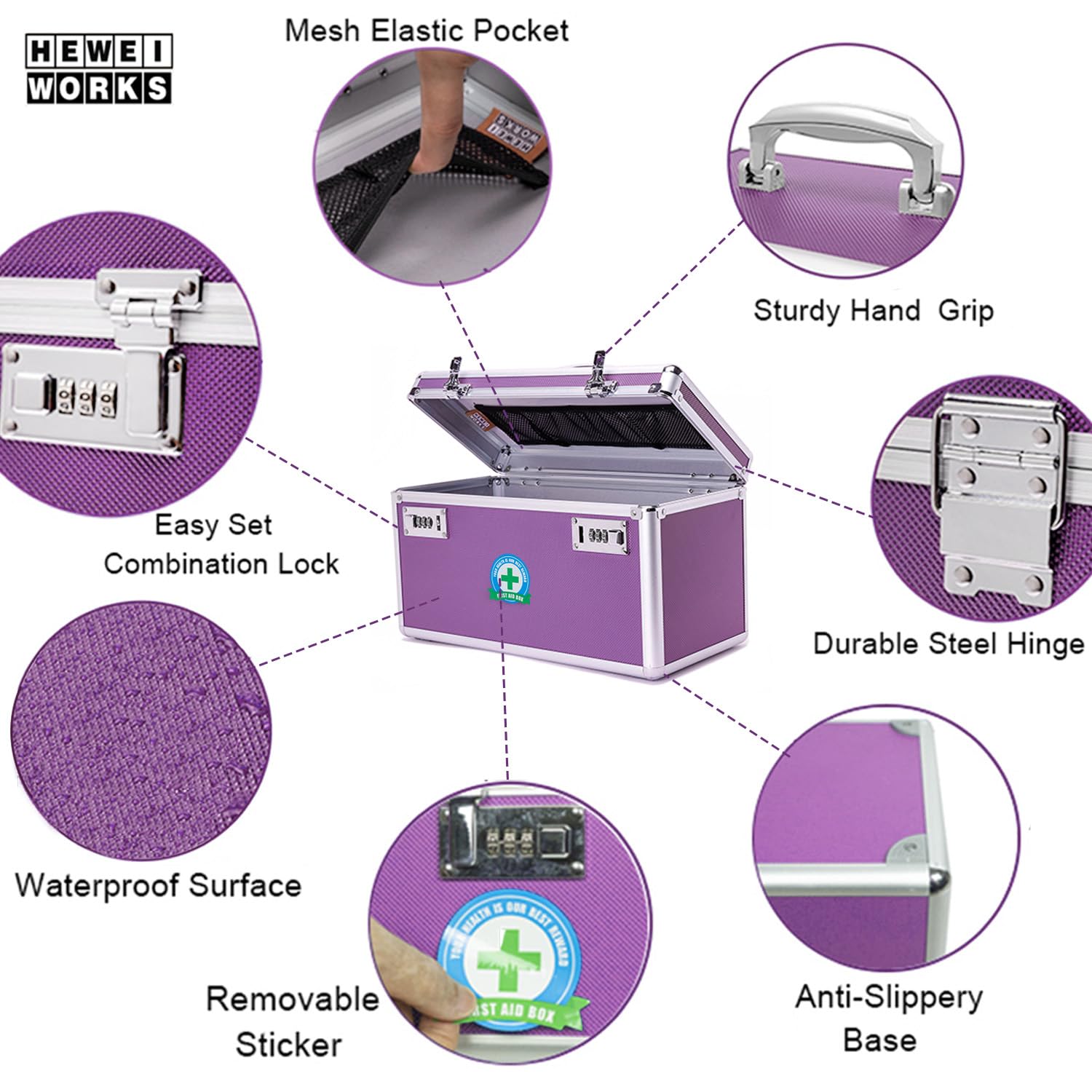 HEWEI WORKS Locking Box with Portable Storage Case, 14.2''x 7.2''x 8.2'',Childproof Medication Lock Organizer, Lockbox for Documents,Medicine & Valuables (Purple/Large)