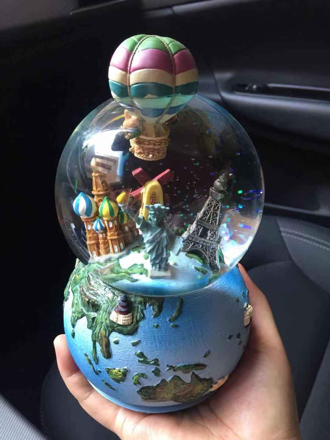 Snow Globe Valentine's Day with Music for Kids Boys Girls Women Adults Unique Gift 3D Hot Air Balloon Snowglobes Around The World Travel Rotating Christmas Music Box Decorations