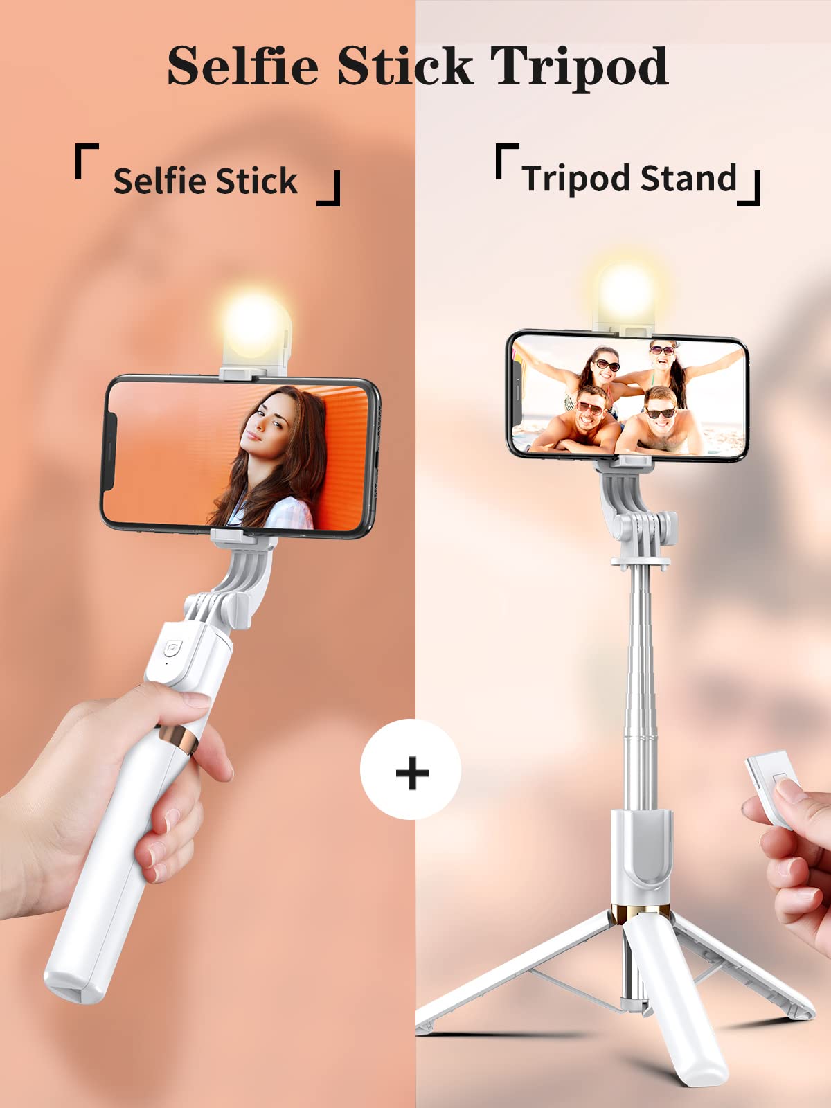 Selfie Stick Tripod with Wireless Remote, 46'' Cellphone Selfie Stick Tripod with LED Fill Light, for iPhone 16/15/14/14 pro/13/13 Pro/12/11/11 Pro/XS Max/XS/XR/X/8/7 and Android Smartphone(Upgrade)