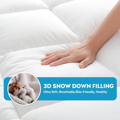 King Mattress Topper, Extra Thick Mattress Pad Cover for Back Pain with Soft Down Alternative Fill, Cooling Breathable Pillow Top Protector with 8-21 Inch Deep Elastic Pocket (78x80 Inches, White)