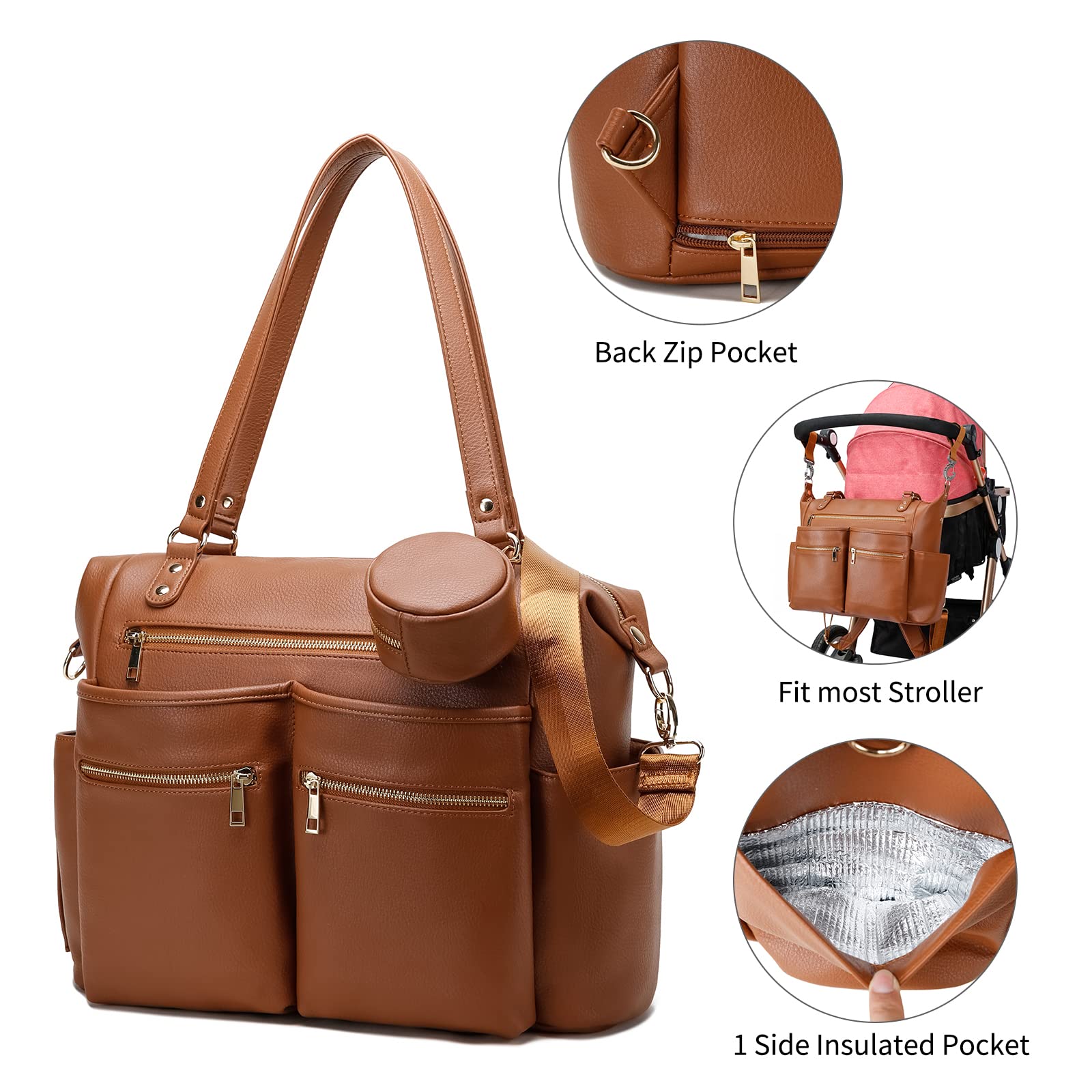 GITIBAB Diaper Bag Tote Leather Diaper Backpack for Parents Baby Registry Search Tote Bag Large Baby Diaper Bag with Changing Mat & Stroller Straps & Pacifier Case