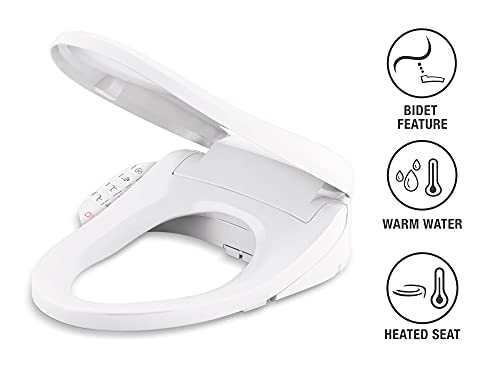 KOHLER 8298-0 PureWash E590 Elongated Bidet Toilet Seat, Heated Bidet, Bidets for Existing Toilets, Nightlight, Self-Cleaning Nozzle, Biscuit