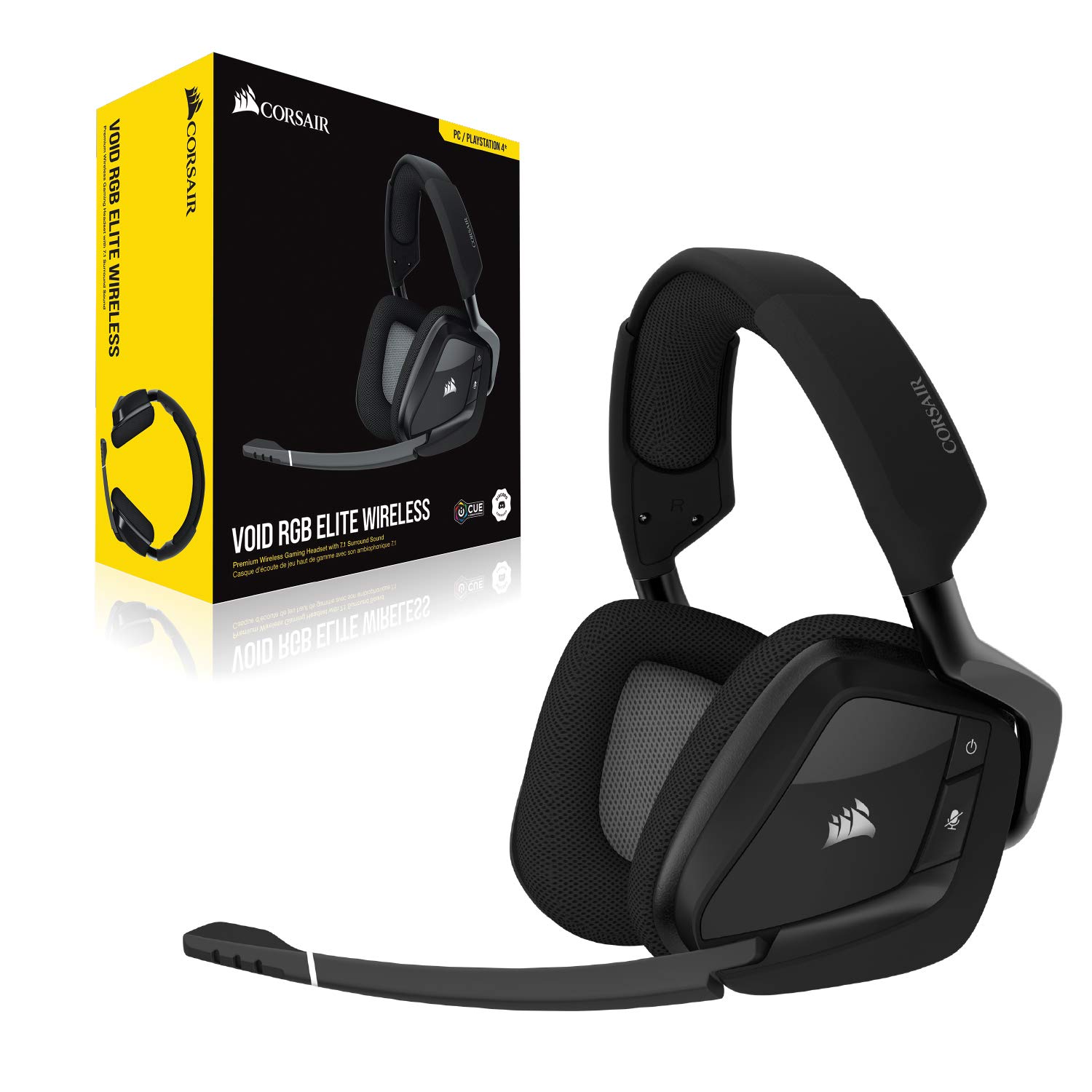 Corsair VOID RGB Elite Wireless Premium Gaming Headset with 7.1 Surround Sound, Carbon (Renewed)