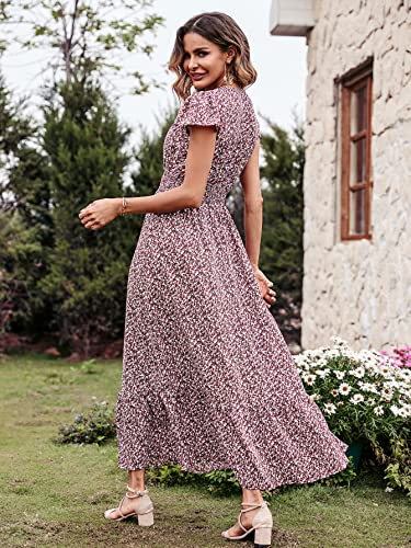 PRETTYGARDEN Womens Summer Dresses 2023 Casual Flowy Swiss Dot Long Maxi Dress for Wedding Guest Graduation (Coffee Pink, Small)