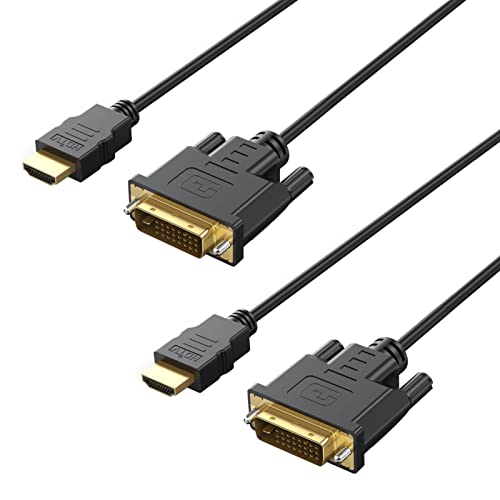 HDMI to DVI Cable 2 Pack, 5 Feet Bidirectional DVI-D to HDMI Cord Adapter 1080P Video High Speed Compatible for Computer, PC, Raspberry Pi, Roku, Xbox One, PS4 PS3, Graphics Card