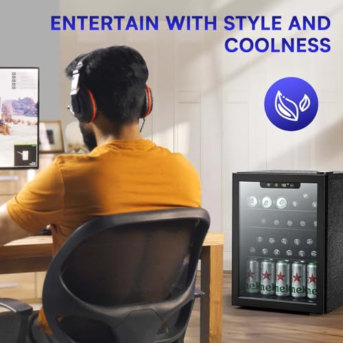 FREE VILLAGE Wine Fridge - Wine Beverage Refrigerator & Cooler with 2.6 cu.ft., 95 Cans, 40°F-61°F Adjustable Temp, Touch Controls, LED Lighting, Perfect for Student Dormitories, Home, Office, Bar