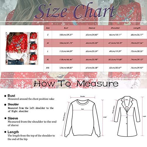 GuangYuan Women Long Sleeve Tshirt Christmas Print Pullover Long Sleeve Sweatshirts Drop Shoulder Pullover Clothes Outfits White