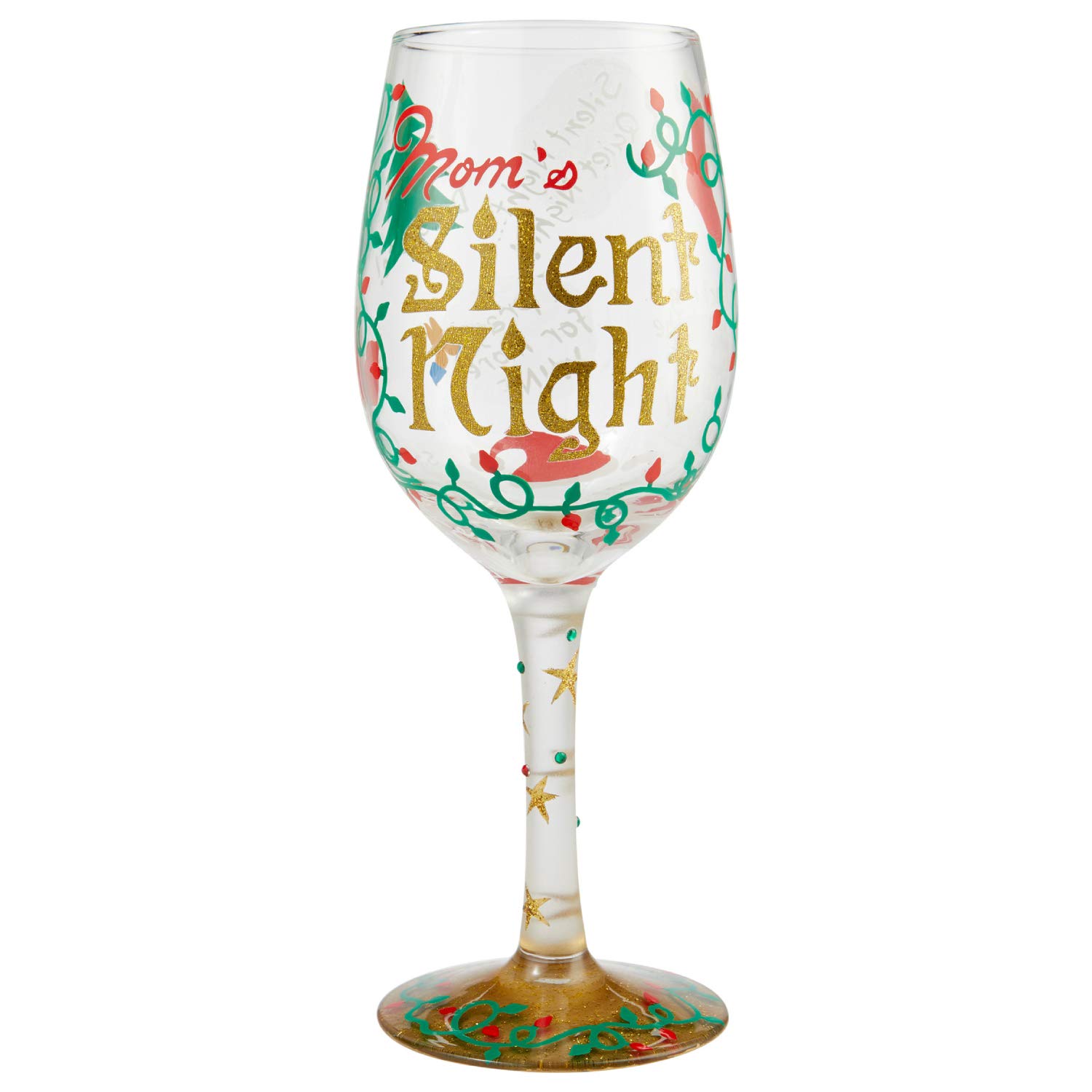 Enesco Designs by Lolita Holiday Mom's Silent Night Artisan Wine Glass, 1 Count (Pack of 1), Multicolor