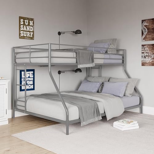 DHP Junior Small Space Bunk Bed for Kids, Twin/Full, Silver