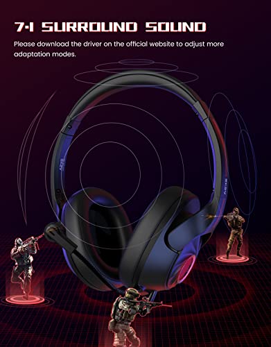 EKSA Ultralight USB Gaming Headset, Computer Headphones with AI Intelligent Noise Cancelling Microphone, 7.1 Surround Sound, Wired Headset for PC, PS4, PS5, Switch, Computer, Laptop