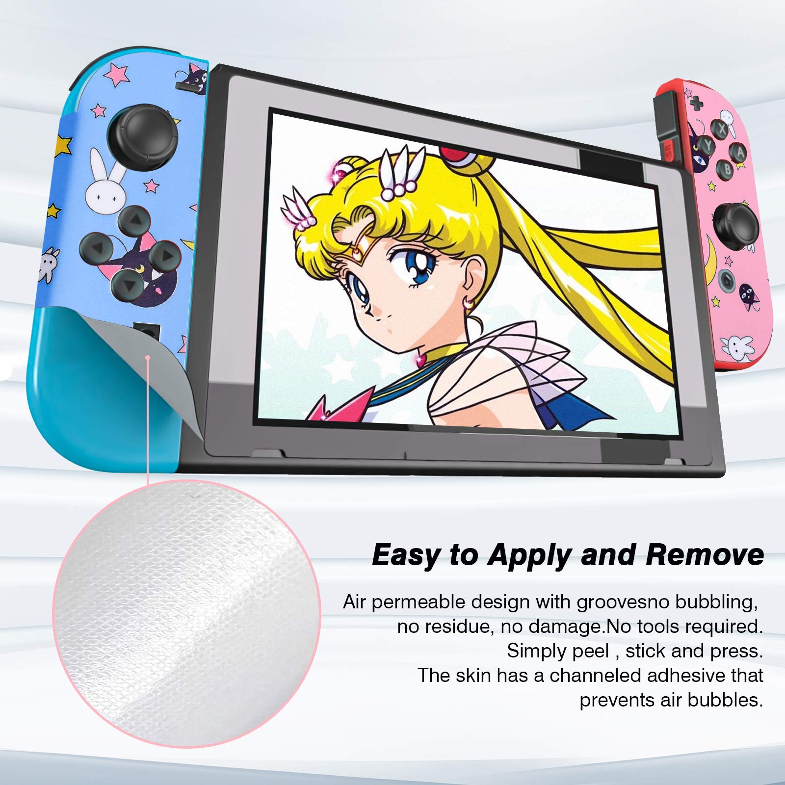 DLseego Switch Skin Sticker Pretty Pattern Full Wrap Skin Protective Film Sticker Design for Switch-Blue and Pink Moon Girl