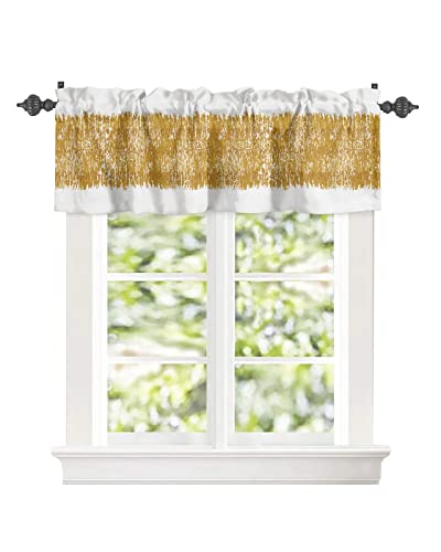 WARM TOUR Curtain Valance for Windows Gold Block Line White Back Kitchen Valances Rod Pocket Short Curtains,Modern Abstract Art Window Treatment Panel for Living Room Bathroom Bedroom 60x18in