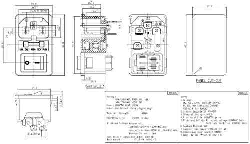 DEVMO 2pcs 10A 250V Rocker Switch Power Socket Inlet Module Plug 5A Fuse Switch with 18 AWG Wiring 3 Pin IEC320 C14 Connected Terminal Crimps and Wires
