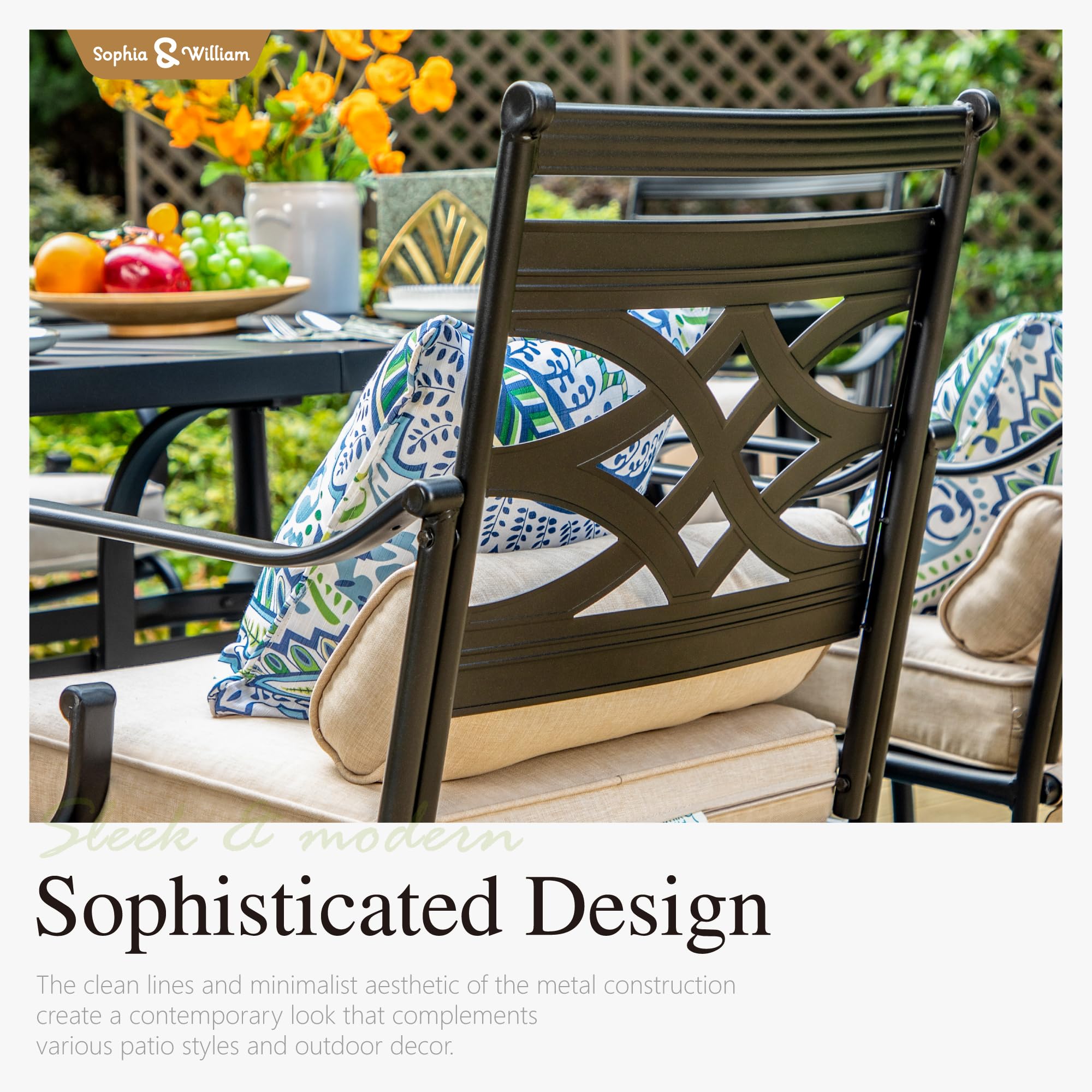 Sophia and William Swivel Patio Dining Set for 4, Outdoor Table and Chairs, Removable Seat Cushions, Black 42" Round Patio Dining Table