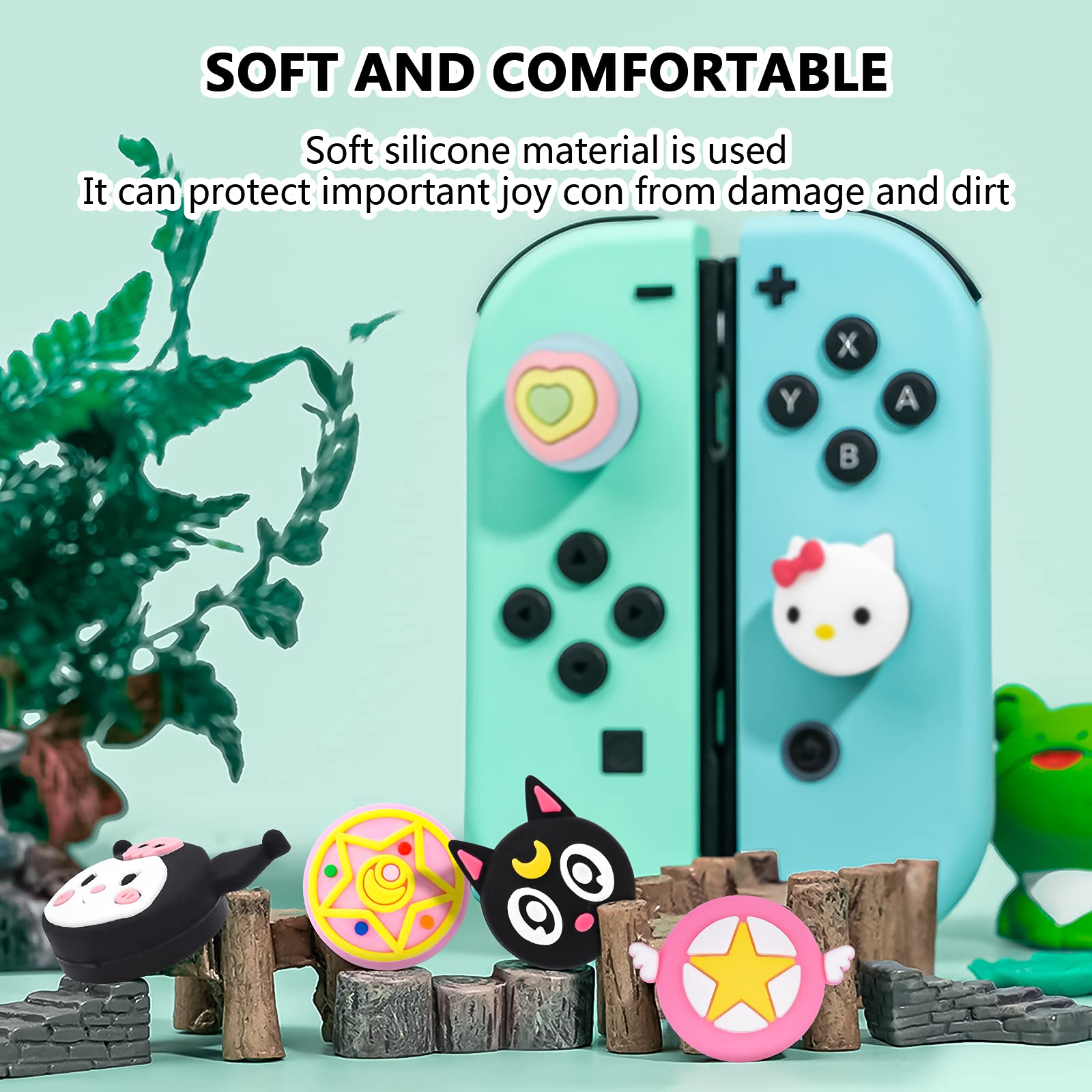 DLseego Thumb Grip Caps Design forh Switch & Lite & OLED, Cute Joystick Caps Soft Silicone Protective Stick Cover 3D Analog 6PCS Grip Buttons for Joy Con Console Controller - Lovely Caps