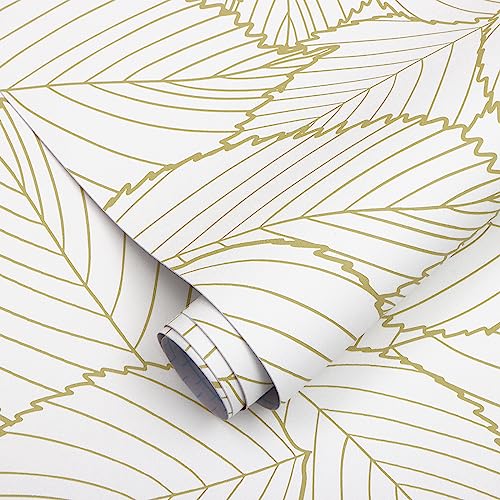 Peel and Stick Wallpaper Gold Contact Paper Leaf Wallpaper Boho Leaves Peel and Stick Wallpaper Self-Adhesive Wallpaper Waterproof Wallpaper for Wall Home 17.7" X118"