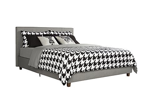 DHP Maddie Upholstered Platform Bed Frame, Grey Linen, Queen