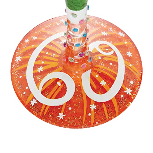 Enesco Designs by Lolita Happy 60th Birthday Hand-Painted Artisan Wine Glass, 1 Count (Pack of 1), Multicolor