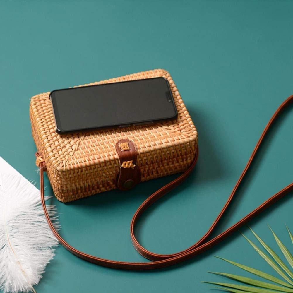 Zinuo Exquisite Straw Bag Women Rattan Woven Shoulder Handbag Summer Beach Crossbody Bag (Square)
